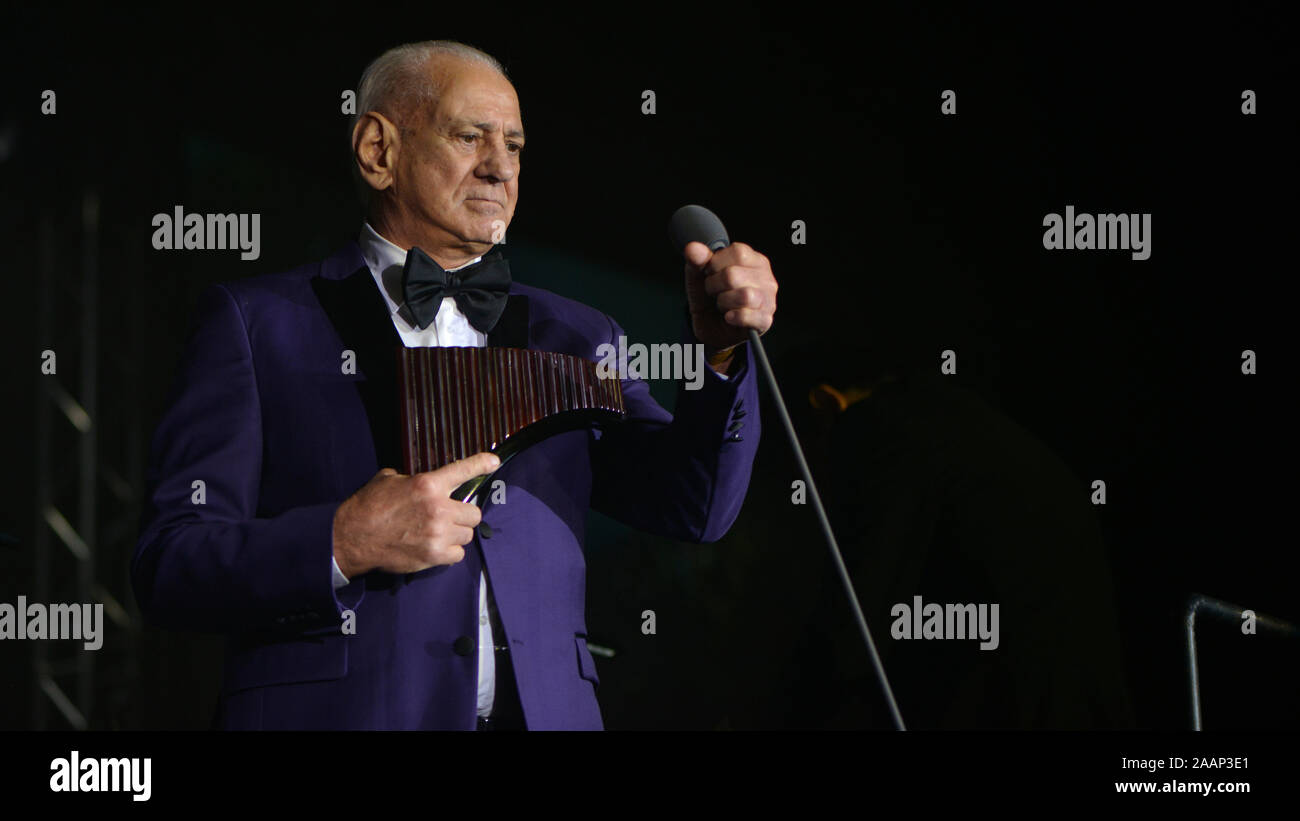 the flutist Gheorghe Zamfir at the Griminelli & Friends concert Stock ...