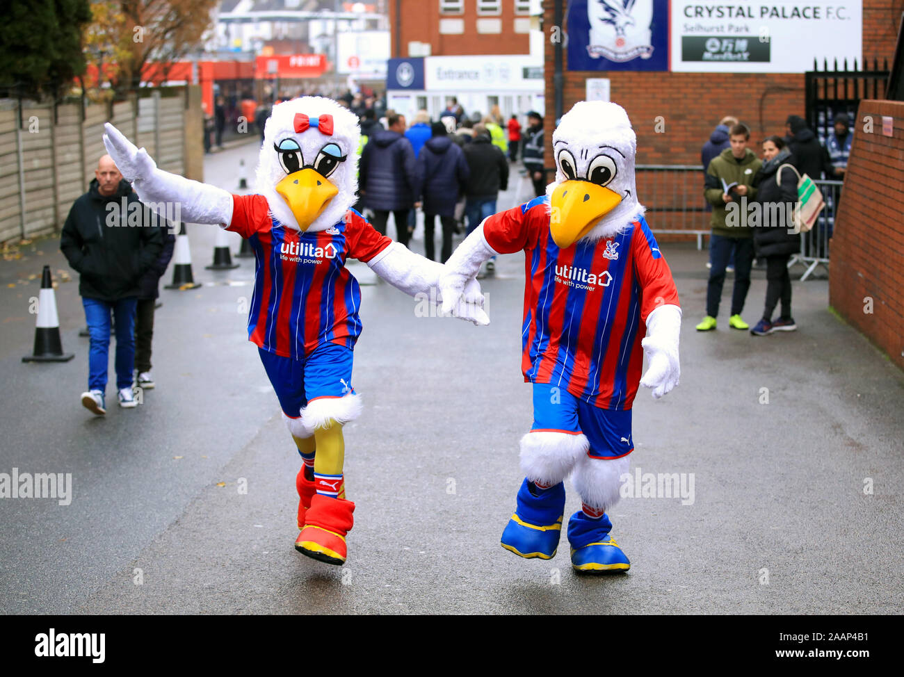 Crystal Palace mascots Alice the Eagle (left) and Pete the Eagle ahead ...