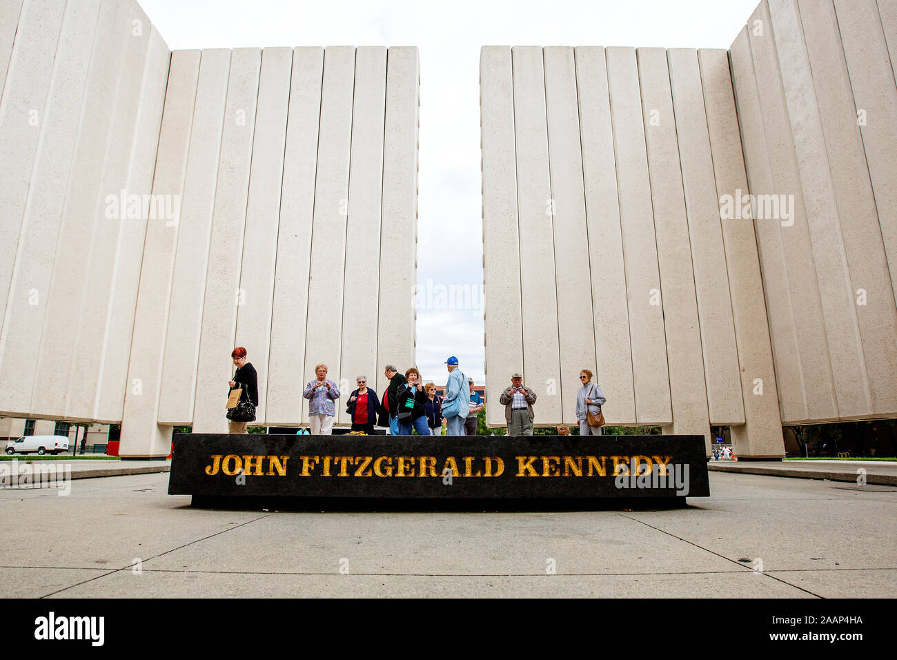 Tourists at the John Fitzgerald Kennedy Memorial, a monument in the ...