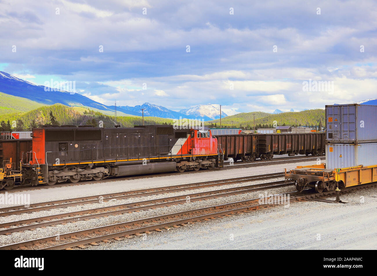 Freight container trains in Jasper. Alberta. Canada Stock Photo - Alamy