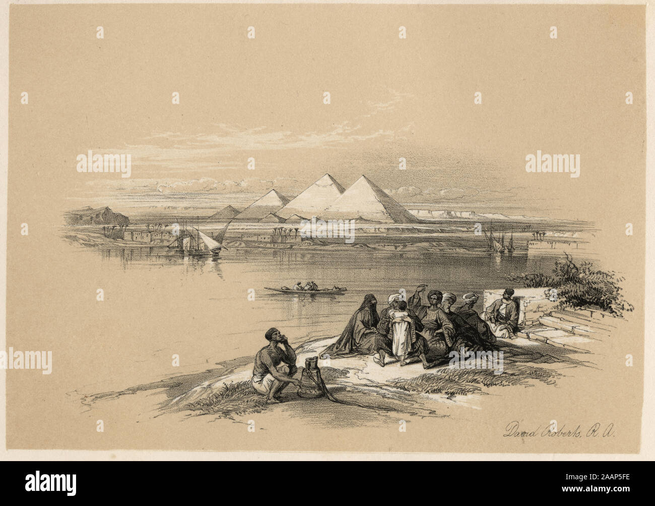 Vintage engraving of Great Pyramid of Giza, Egypt. By David Roberts ...