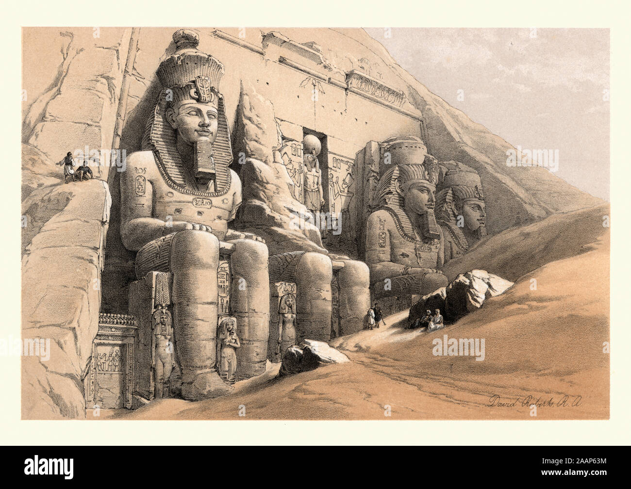 Colossal statues at Great Temple of Abu Simbel, by David Roberts. 19th ...