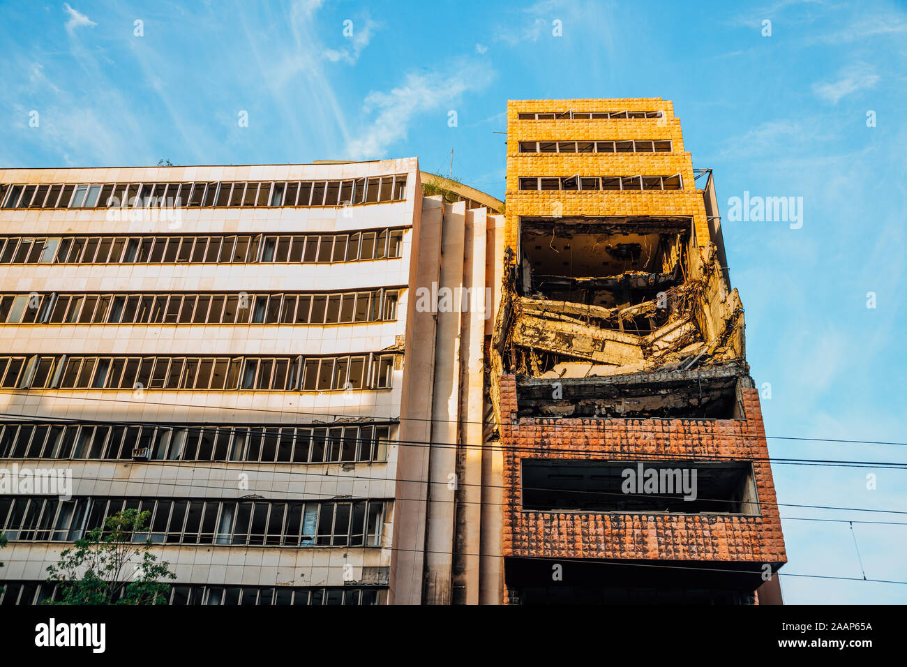 Damaged building from the NATO bombing in Belgrade, Serbia Stock Photo ...