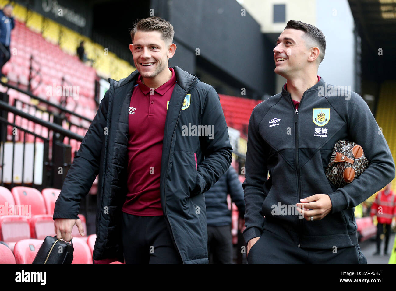 Burnley's James Tarkowski (left) and Matthew Lowton arriving before the ...