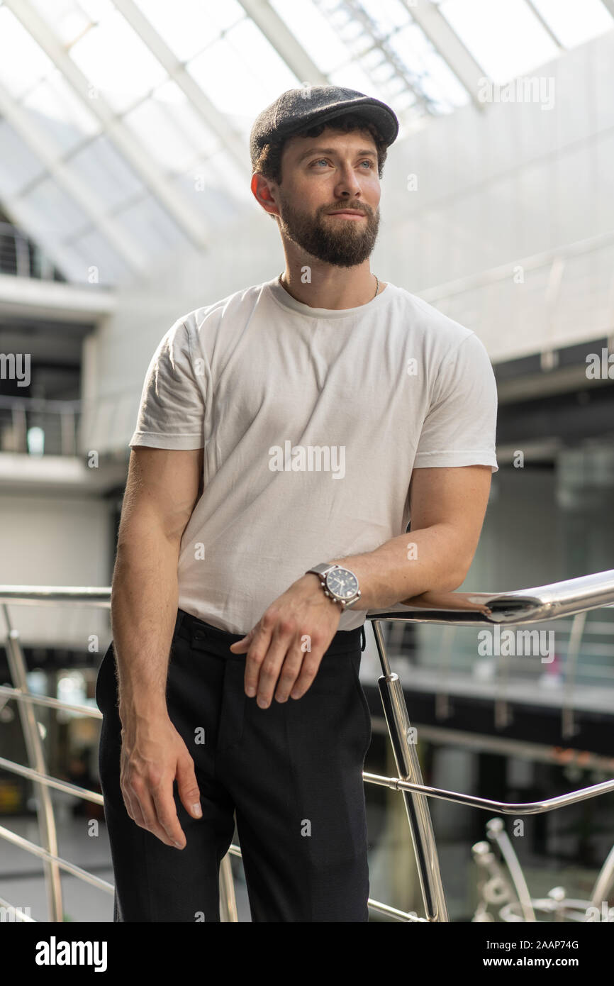 man with visor on the head look at camera. Successfull man Stock Photo ...