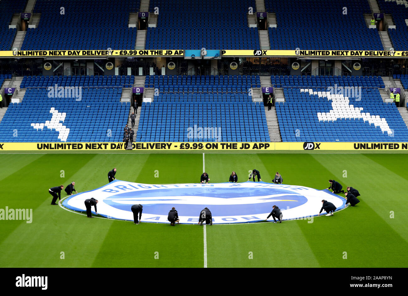 A general view of the pitch being prepared prior to the beginning of ...