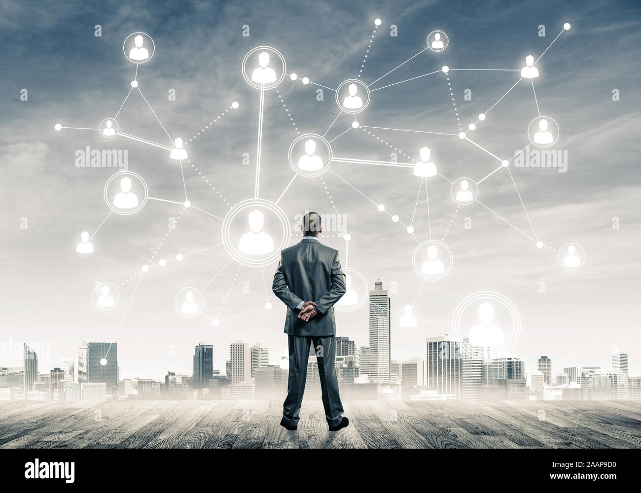 Social connection concept drawn on screen as symbol for teamwork and ...