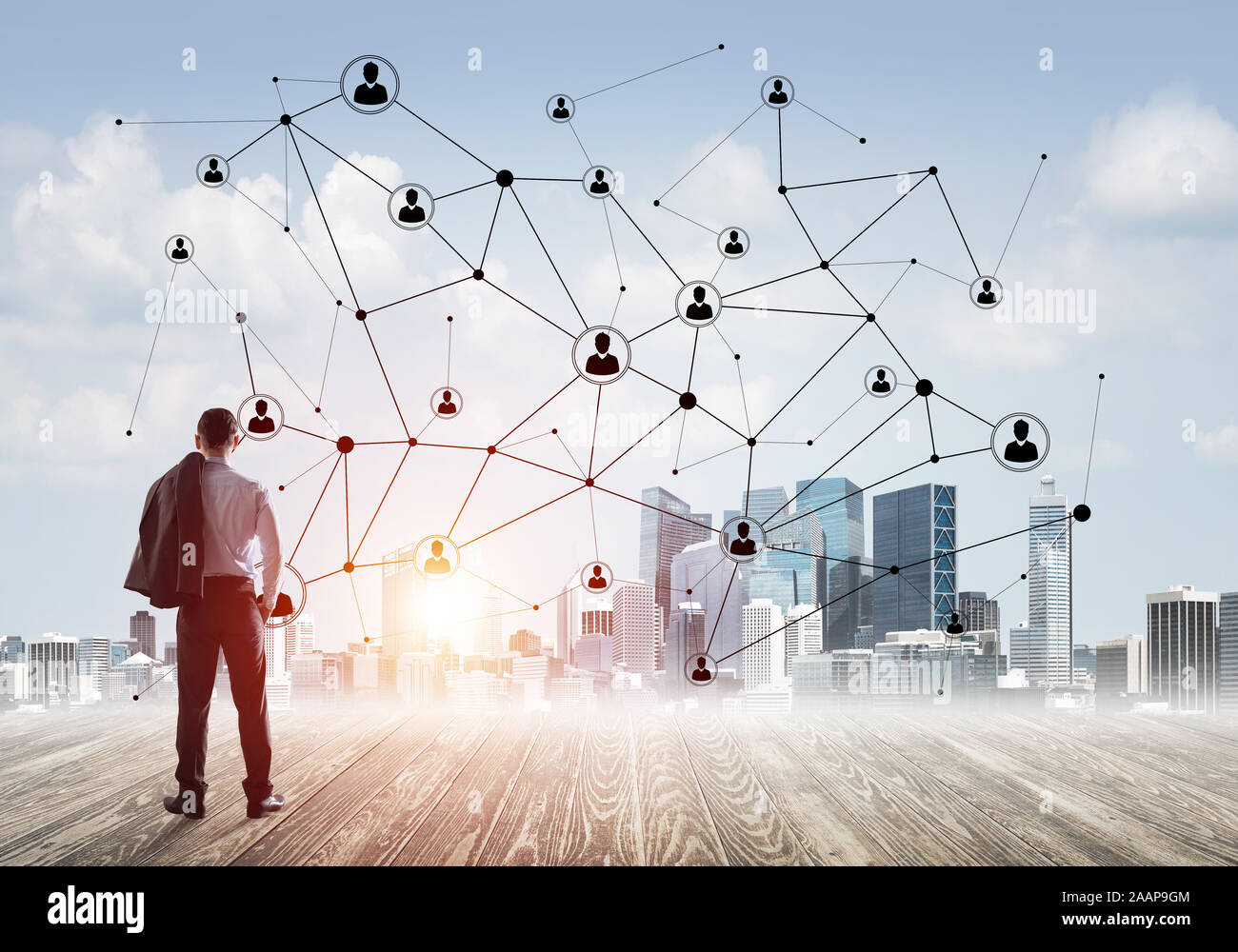 Social connection concept drawn on screen as symbol for teamwork and ...