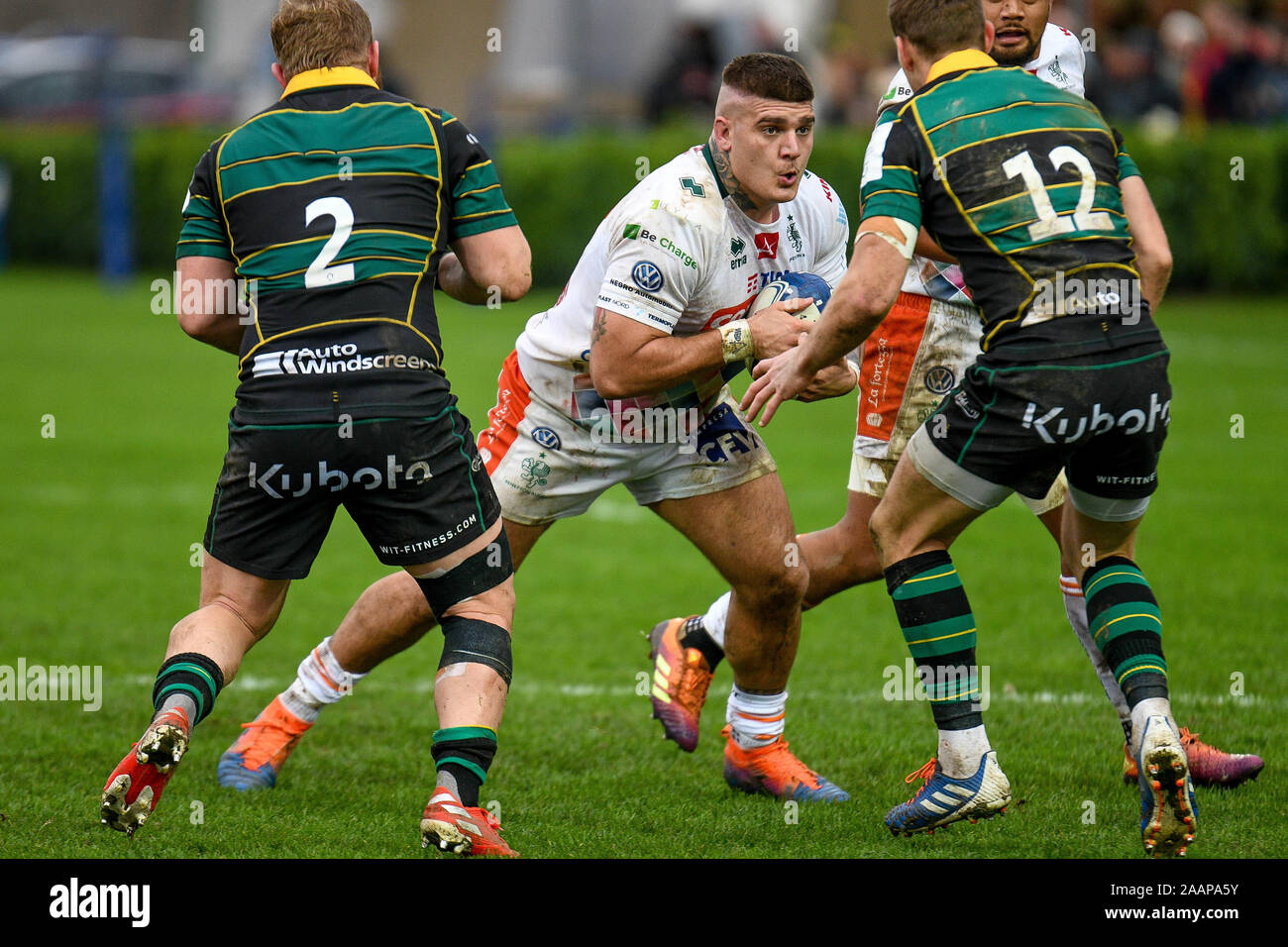 Treviso, Italy. 23rd Nov, 2019. marco riccioni (treviso) hampered by ...