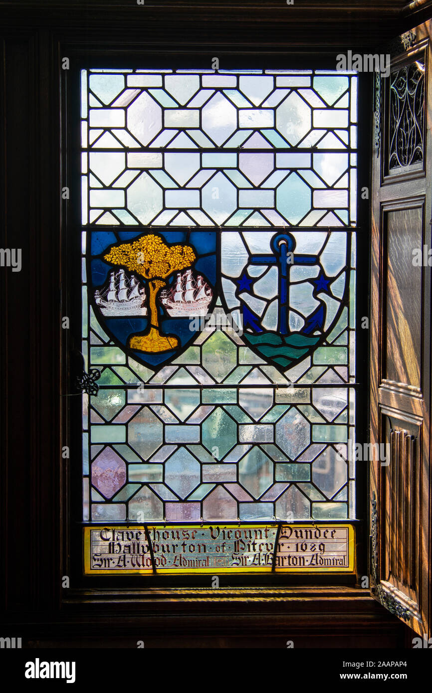 Stained glass windows, Great Hall, Edinburgh Castel Stock Photo - Alamy
