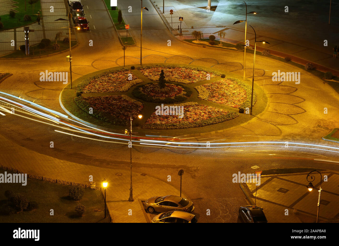 Aerial view of the roundabout in the city at night Stock Photo - Alamy