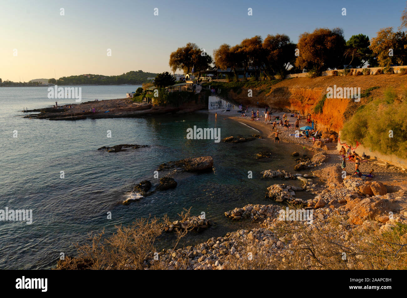 Beach scene in Vouliagmeni Athens Greece Stock Photo - Alamy