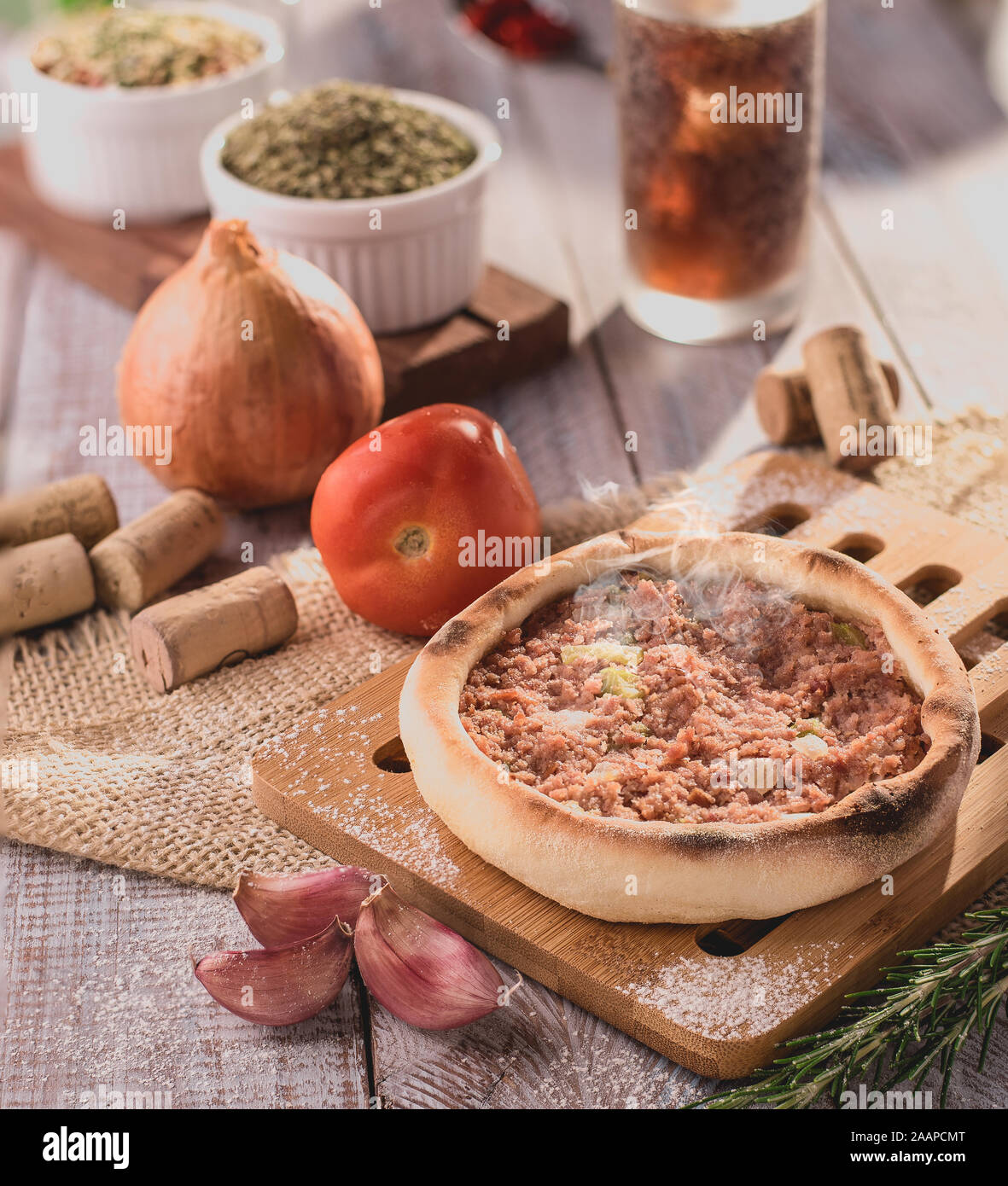 Traditional Arabic Esfiha of open pepperoni (Brazil Stock Photo - Alamy