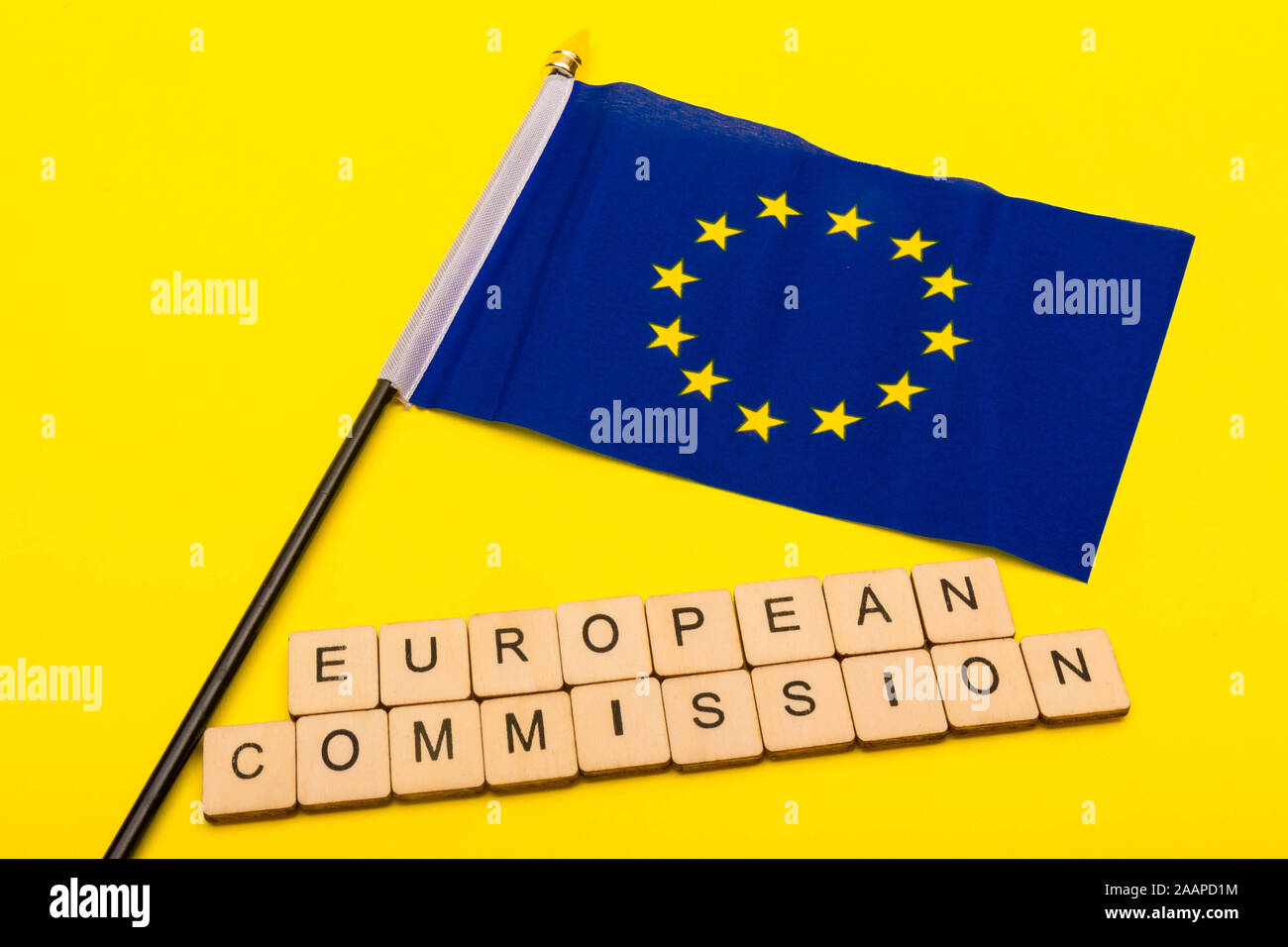 European union concept showing the flag of the EU on a yellow ...