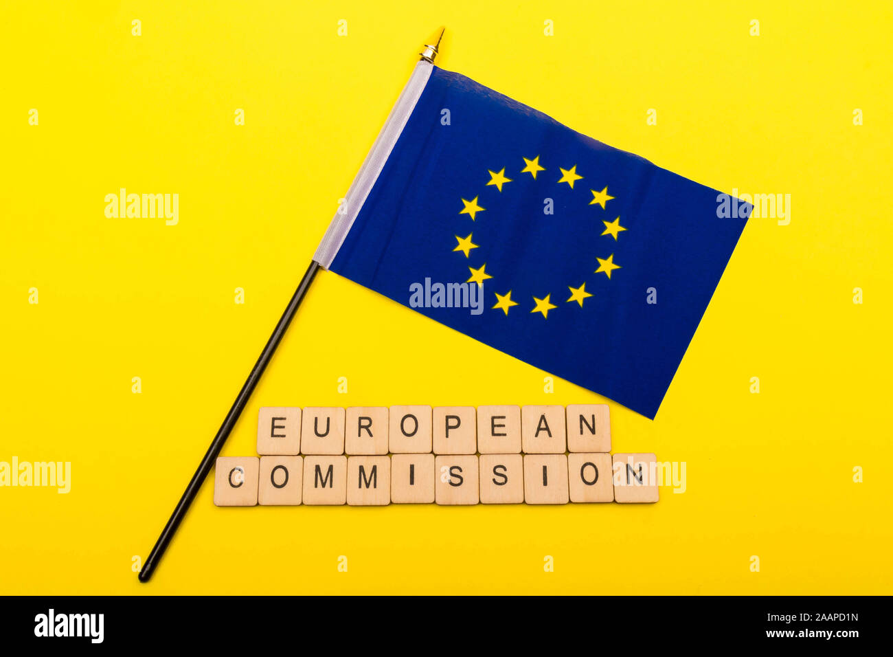 European union concept showing the flag of the EU on a yellow ...