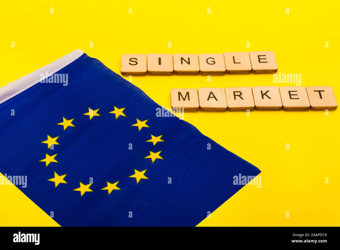 European union concept showing the flag of the EU on a yellow ...