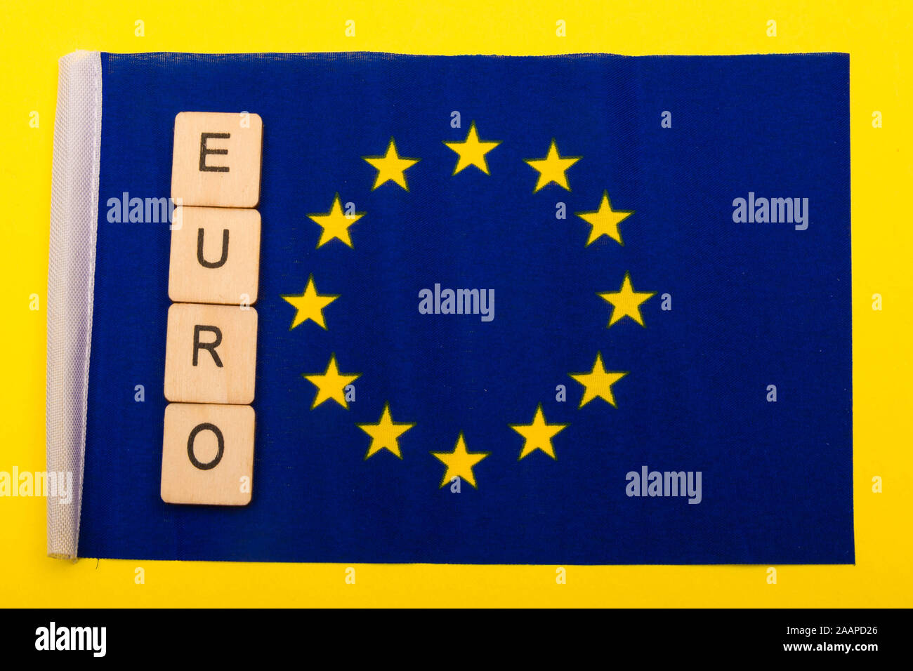 European union concept showing the flag of the EU on a yellow ...