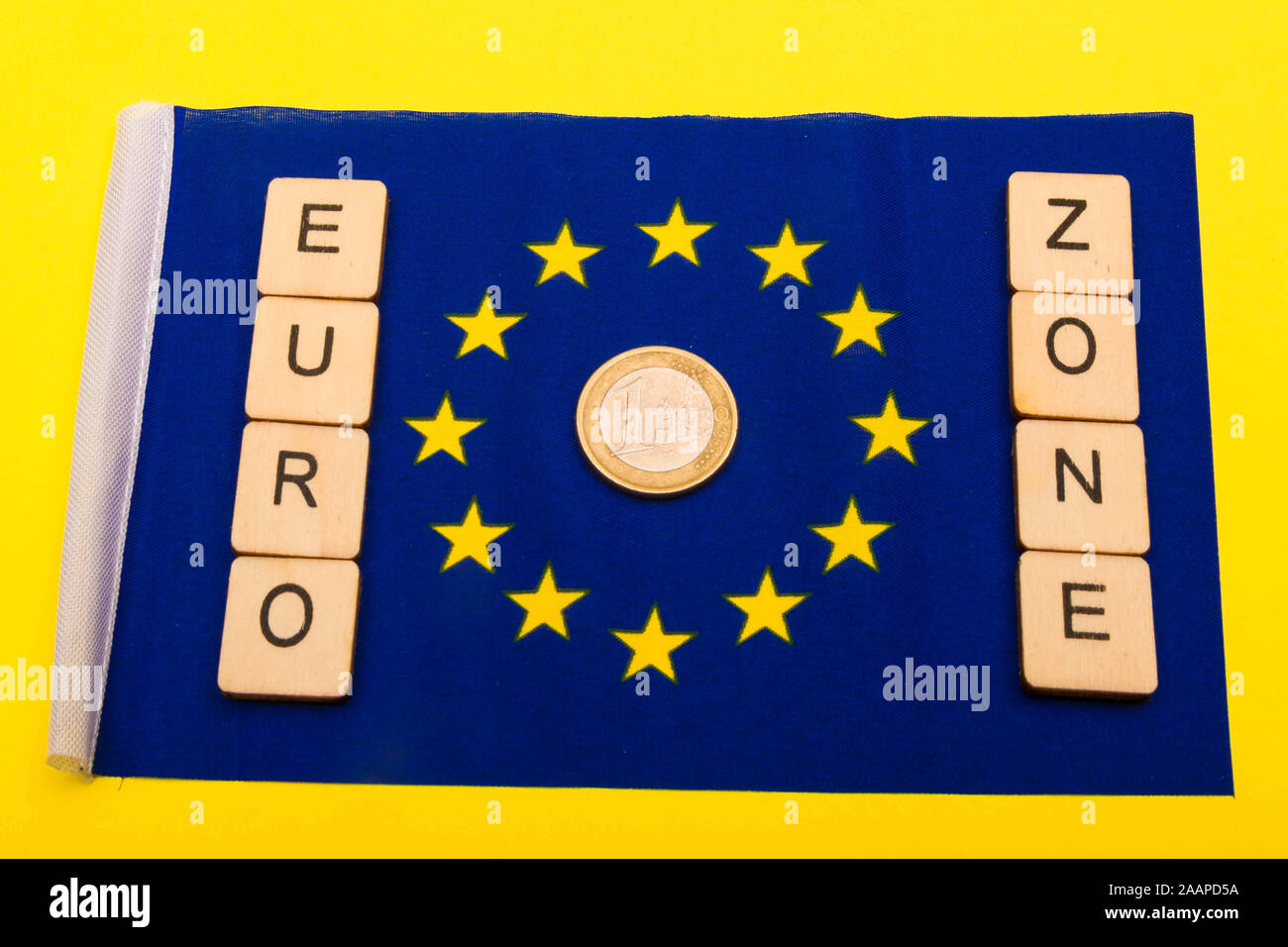 European union concept showing the flag of the EU on a yellow ...