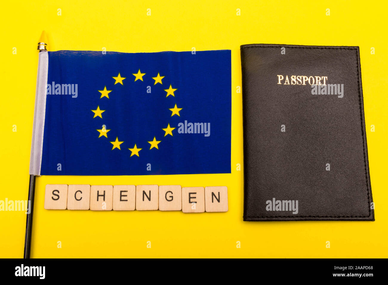 European union concept showing the flag of the EU on a yellow ...