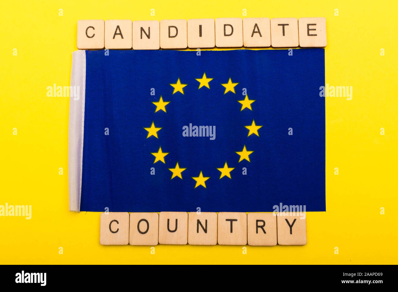 European union concept showing the flag of the EU on a yellow ...