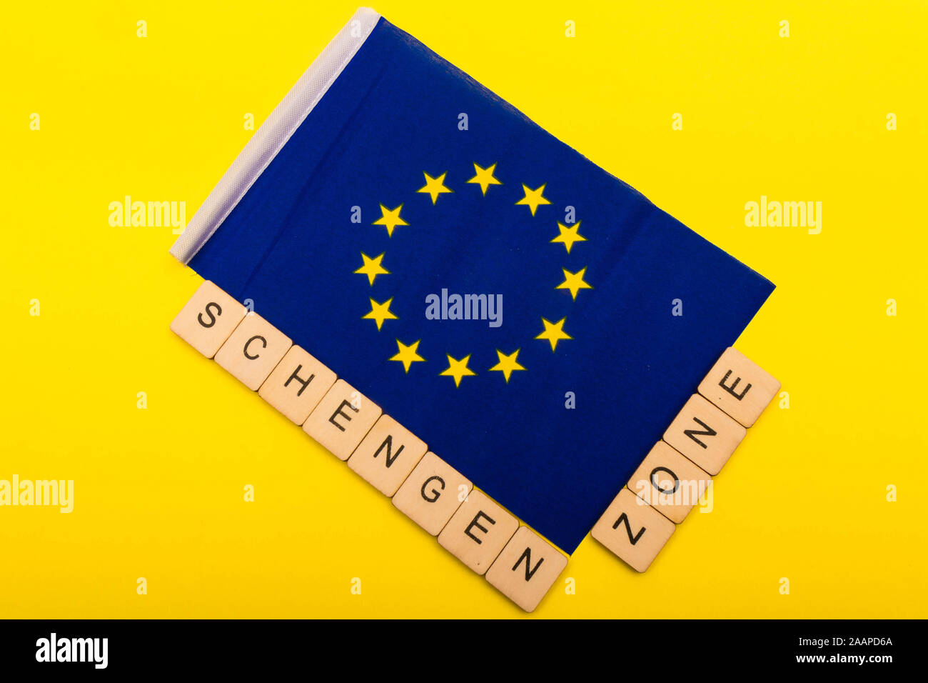 European union concept showing the flag of the EU on a yellow ...