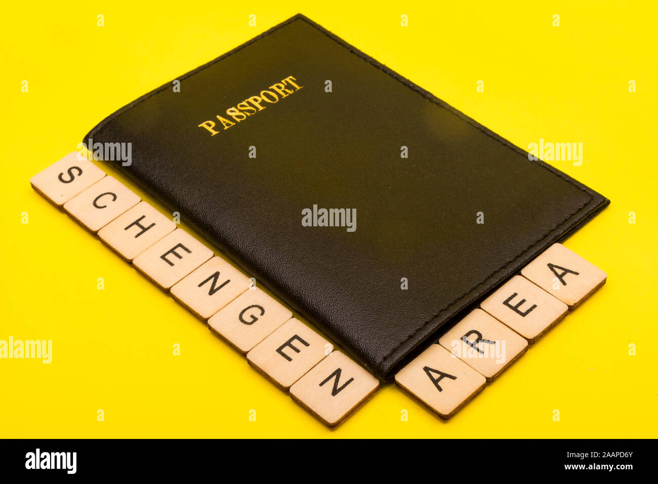 European union concept showing a passport a yellow background with a ...