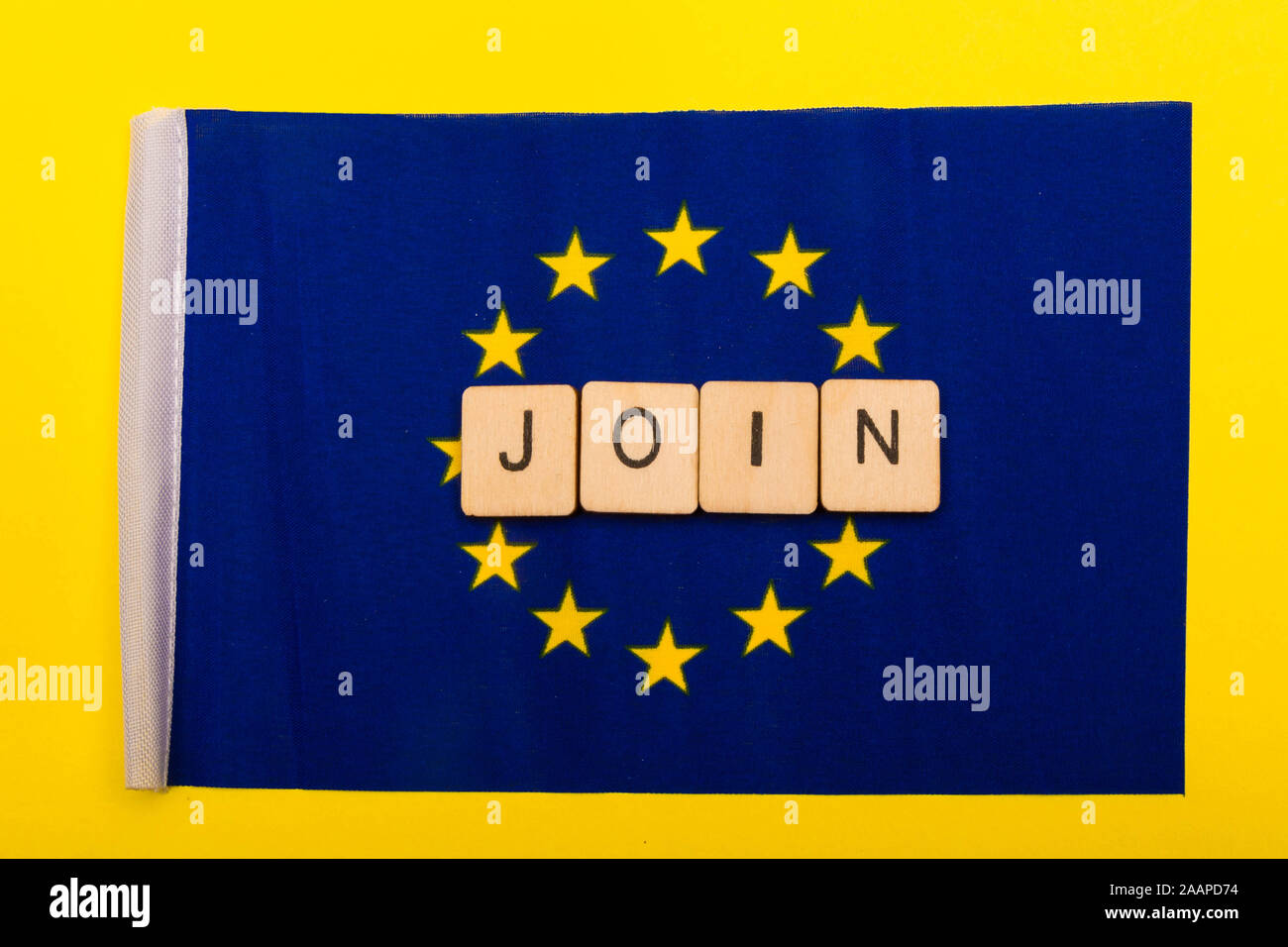 European union concept showing the flag of the EU on a yellow ...