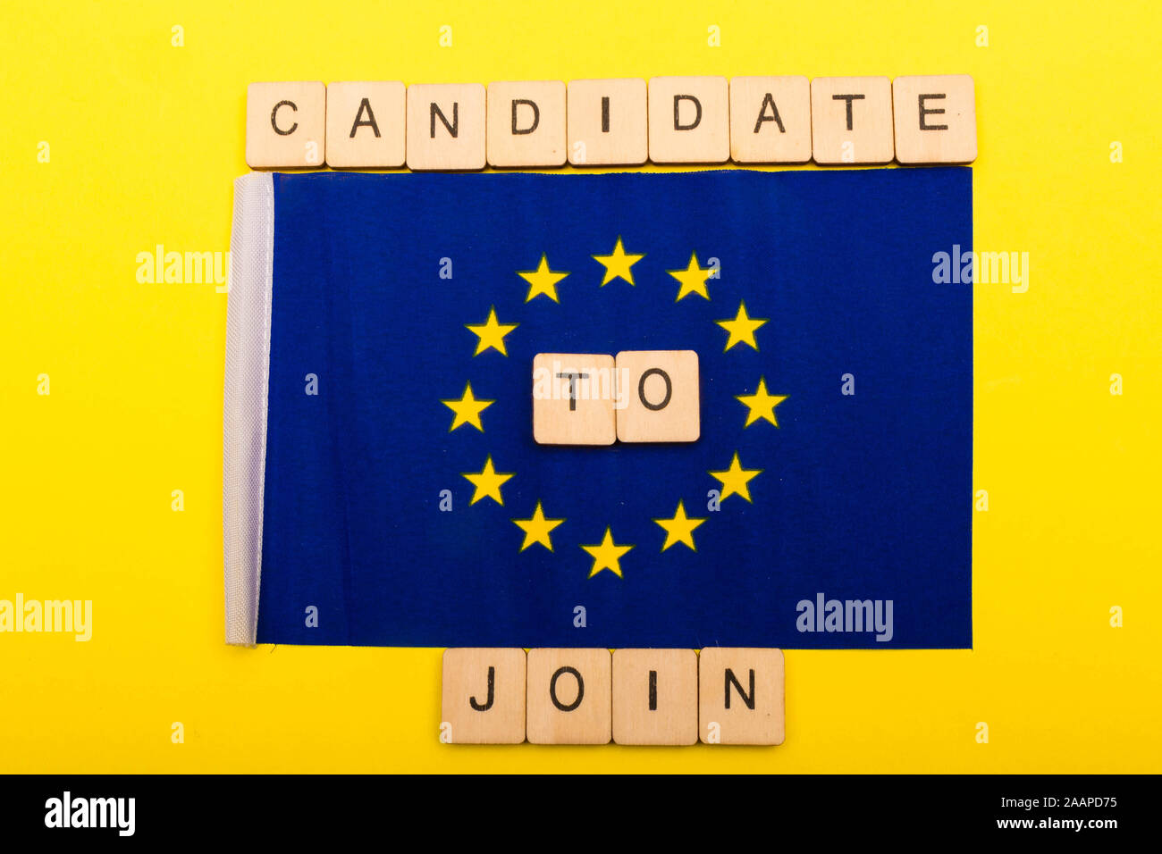 European union concept showing the flag of the EU on a yellow ...