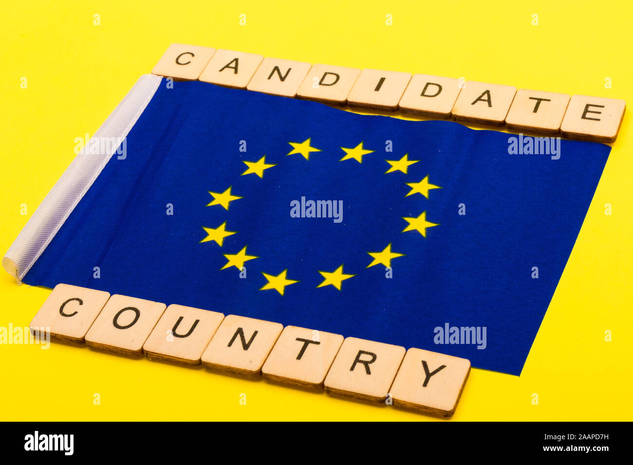 European union concept showing the flag of the EU on a yellow ...