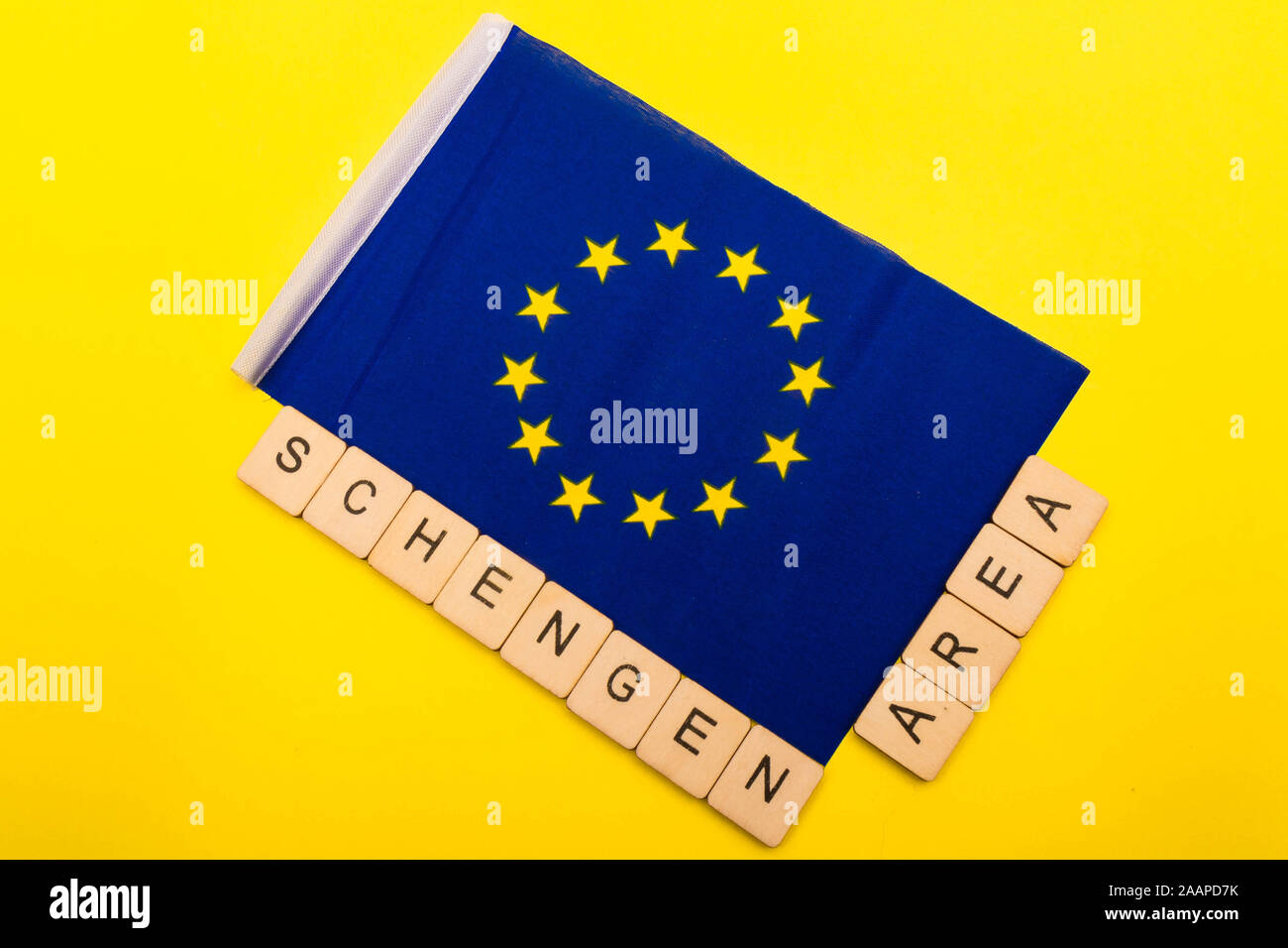 European union concept showing the flag of the EU on a yellow ...