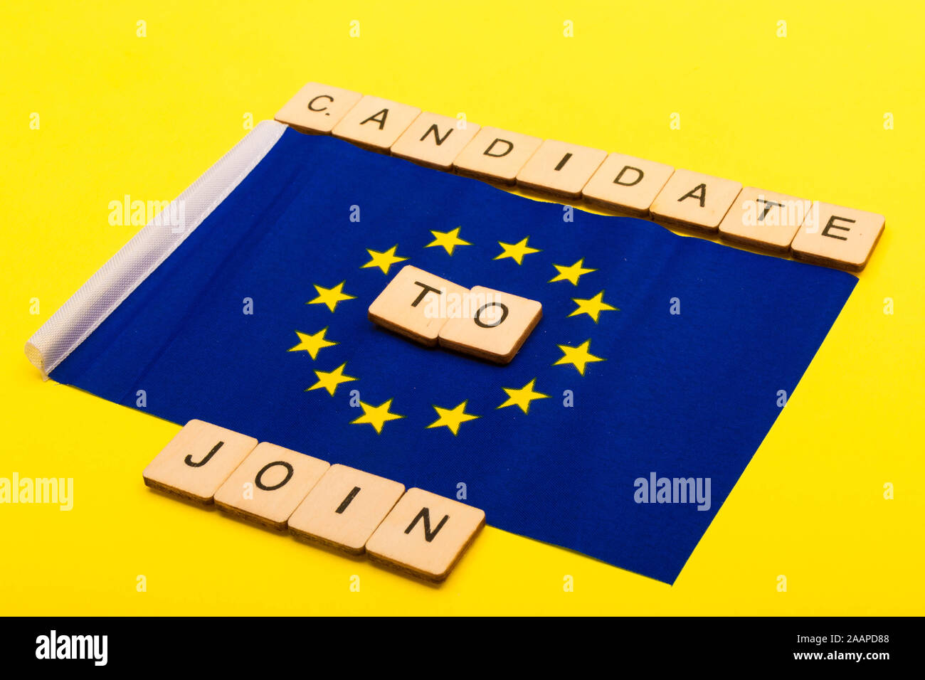European union concept showing the flag of the EU on a yellow ...