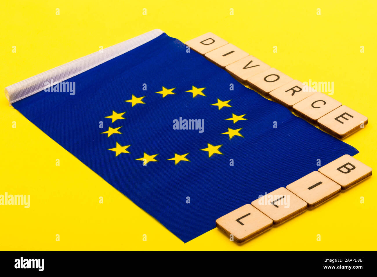 European union concept showing the flag of the EU on a yellow ...