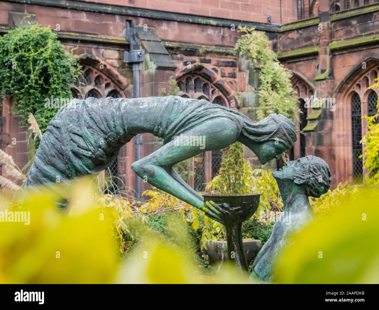 The water of life sculpture in the cloister garden at chester cathedral ...