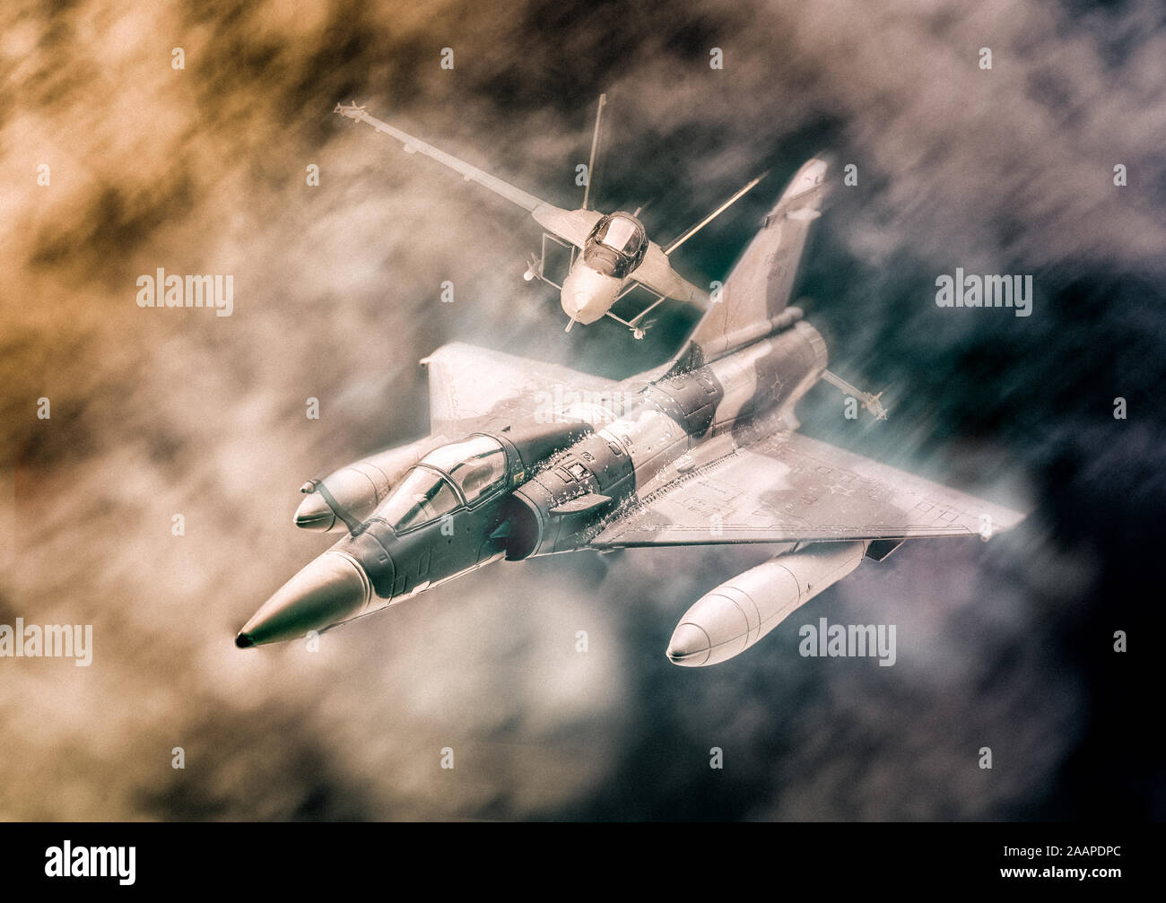 Military fighter plane flying over the clouds Stock Photo - Alamy