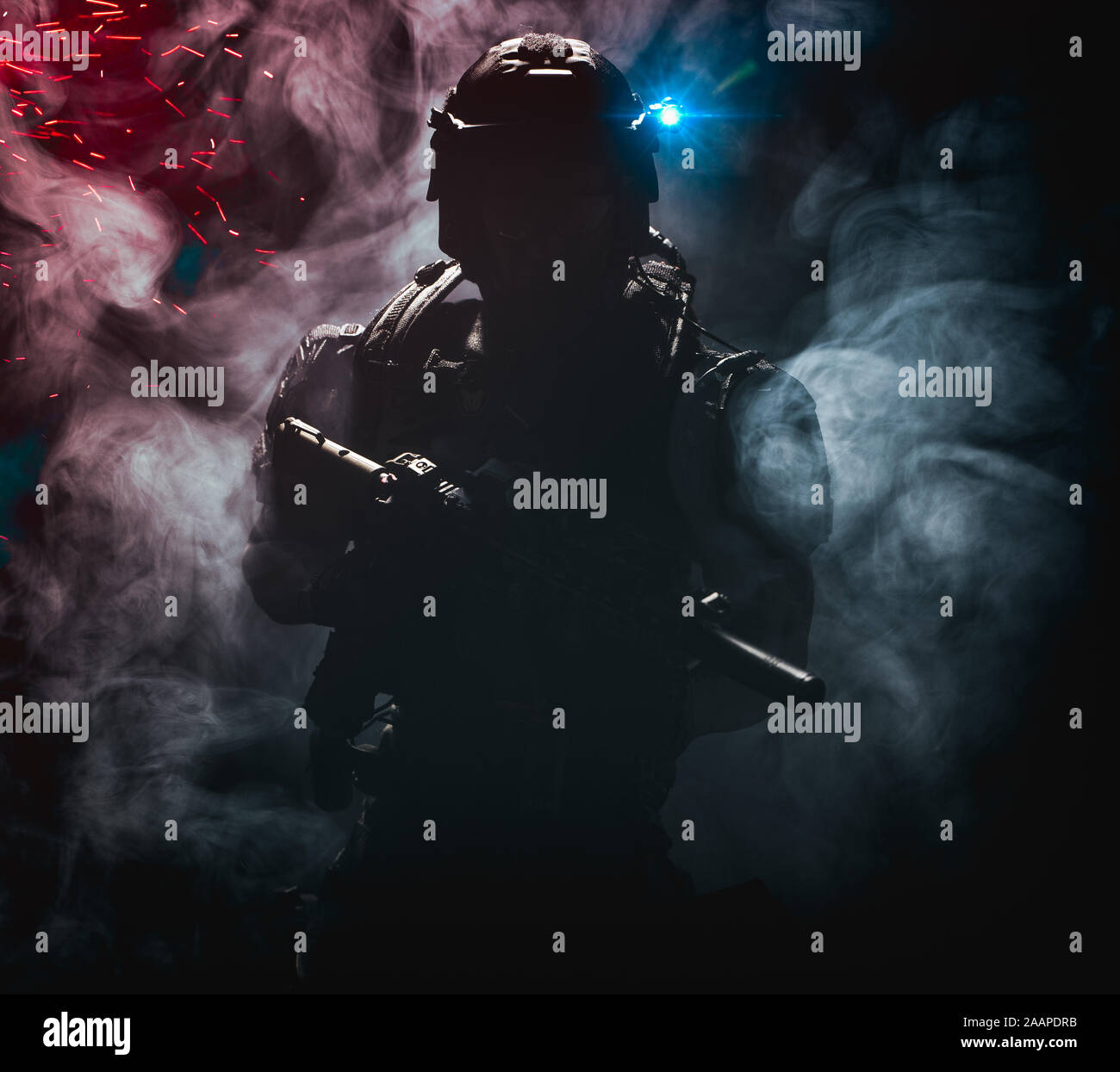 Shadow (silhouette) of a mysterious military soldier - 3d illustration ...