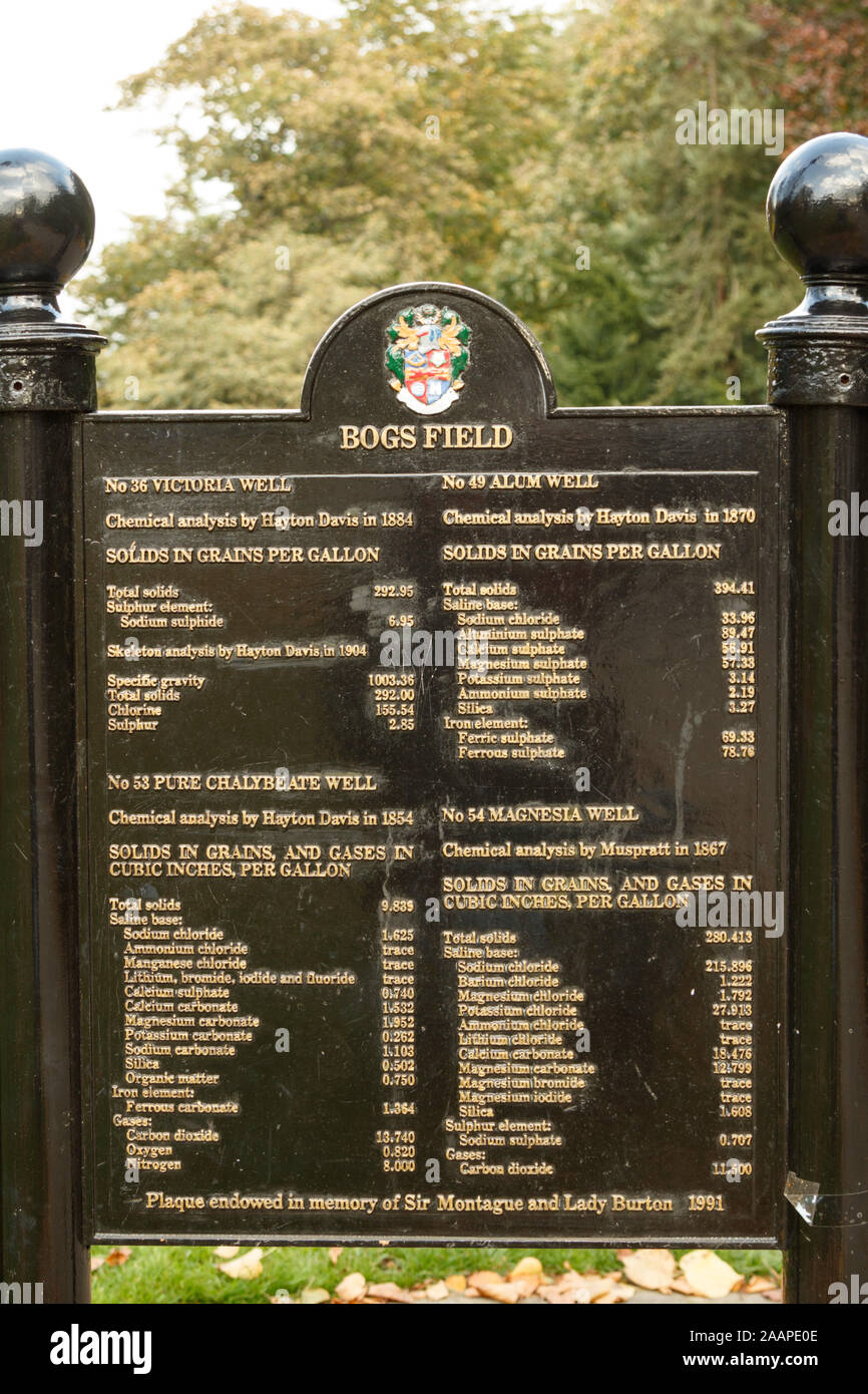 Black metal two sided plaque with information about bogs field in gold ...