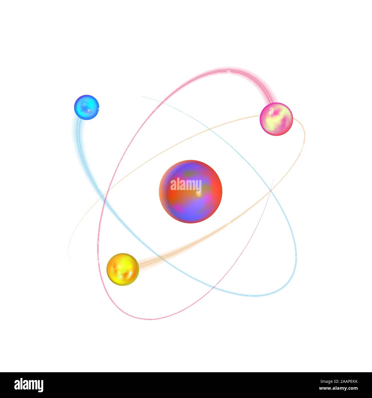Colorful atom physical structure with bright electron orbits isolated ...
