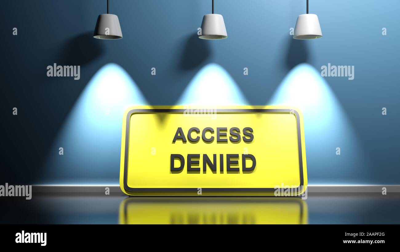 Access Denied Yellow Sign At Blue Wall 3d Rendering Illustration