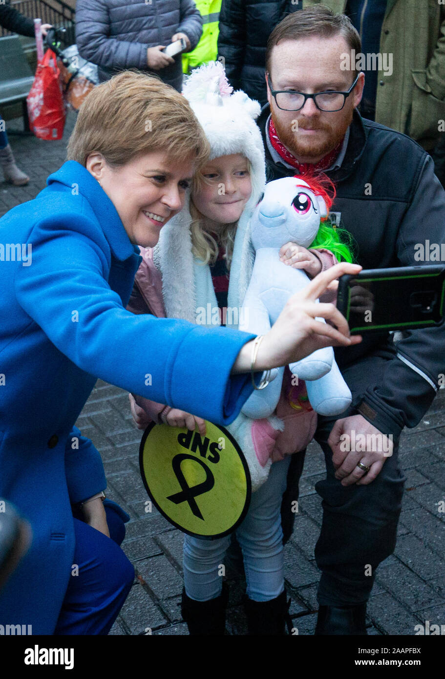 SNP leader Nicola Sturgeon takes pictures with supporters during a ...