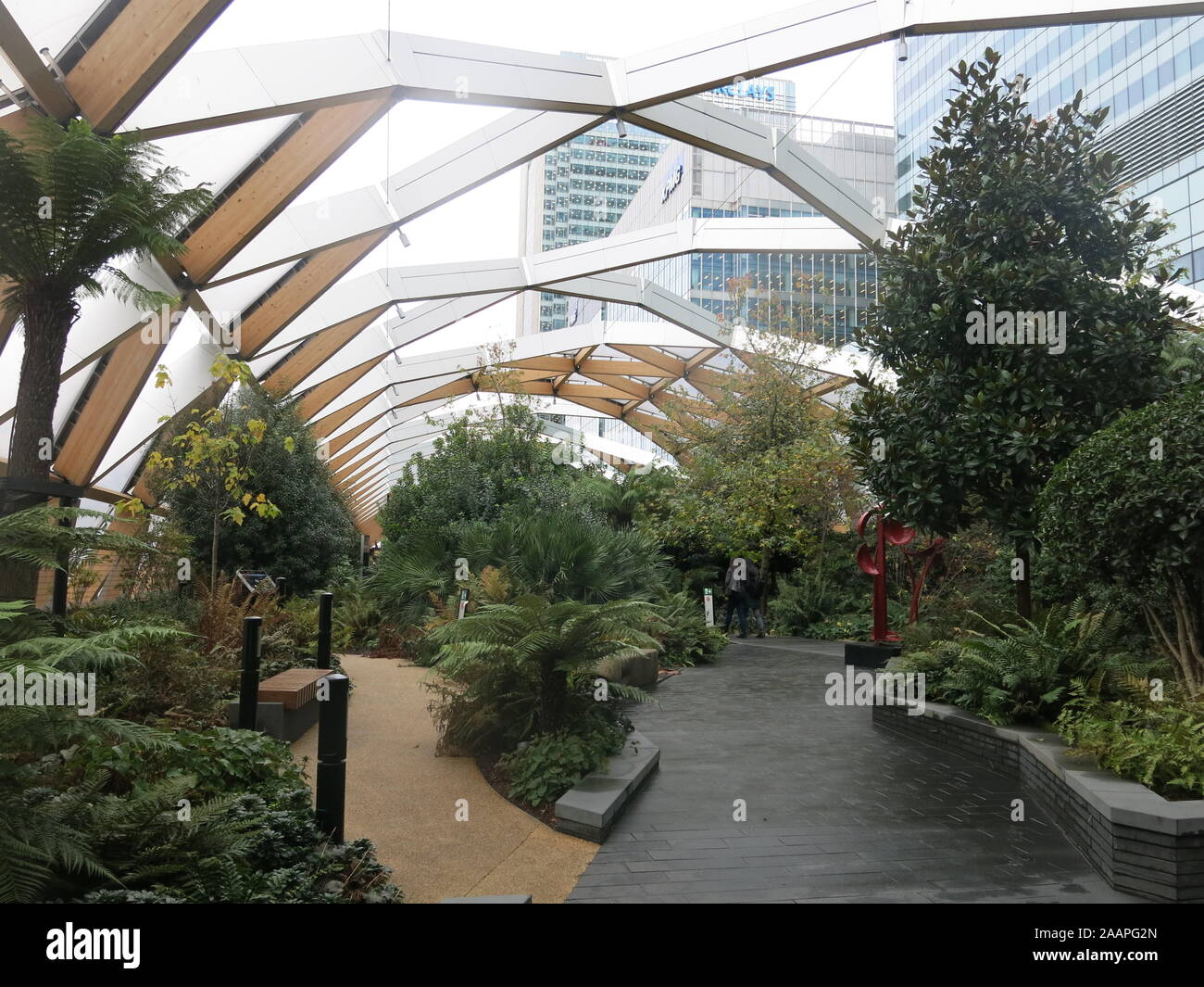 The greenery and tropical palms in the rooftop garden at Crossrail ...