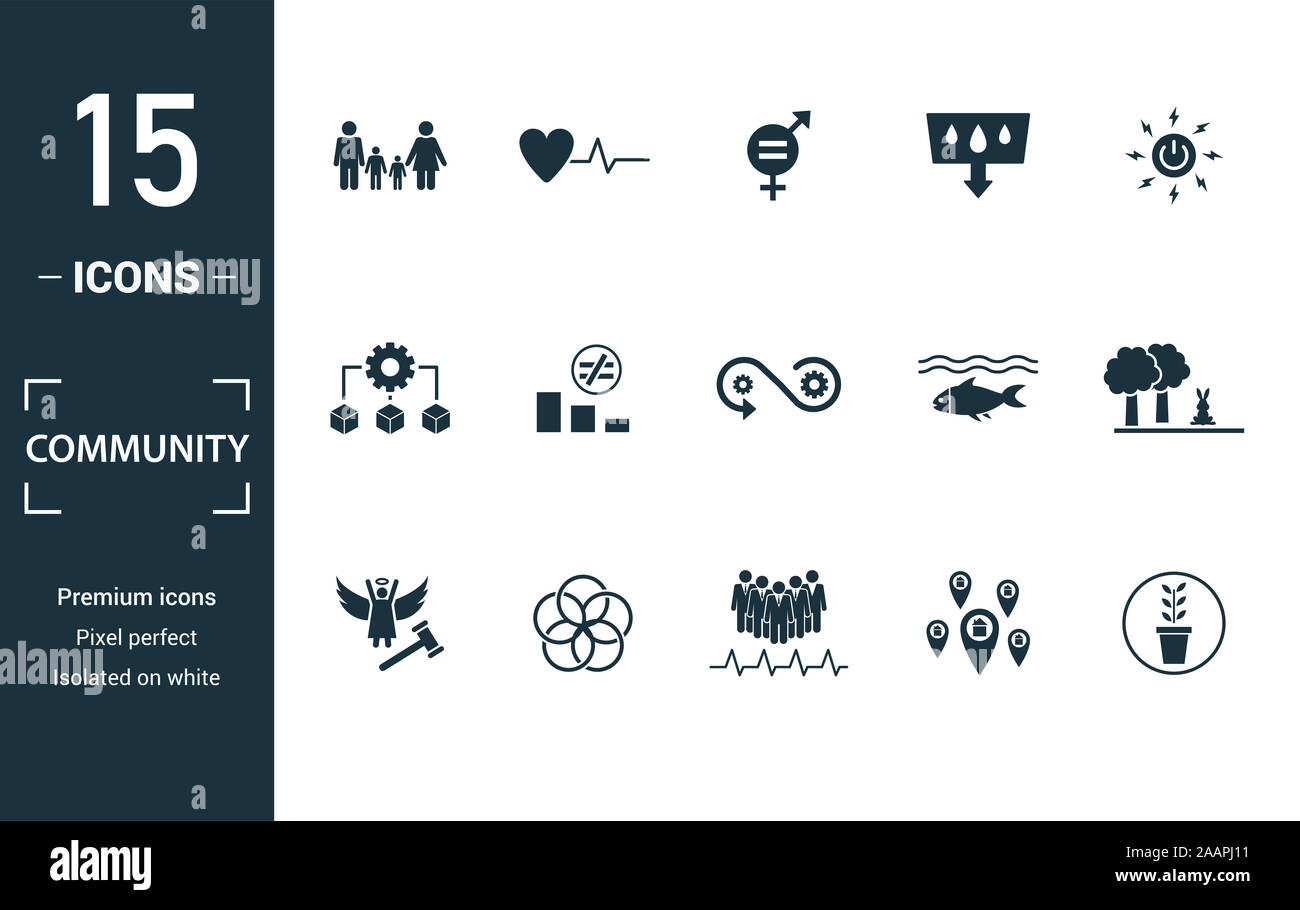 Community icon set. Include creative elements family, gender equality ...