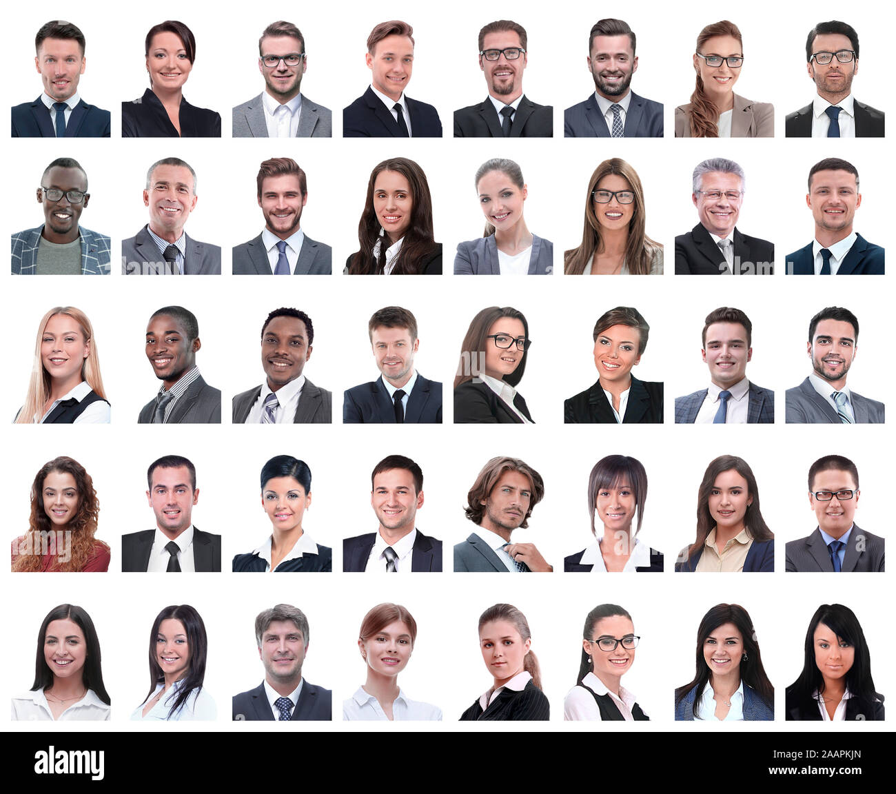 collage of portraits of successful employees isolated on white Stock ...