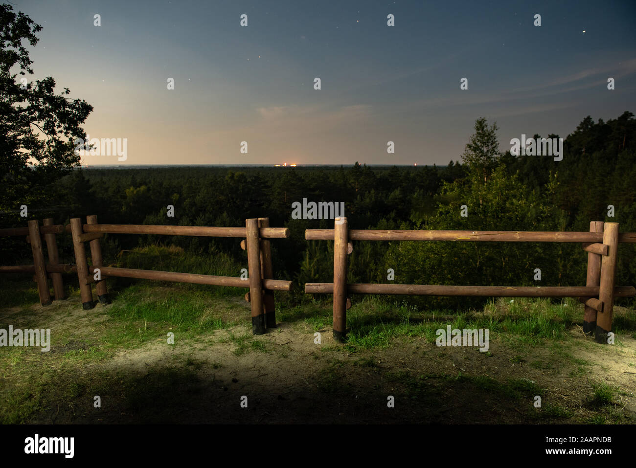 wooden fence at night on the meadow Stock Photo - Alamy