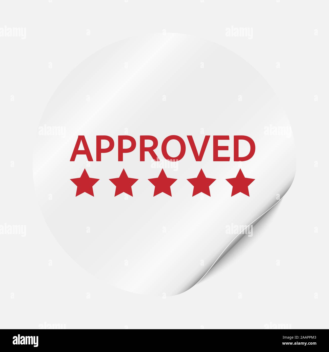 Round sticker with bent corner, the inscription is approved Stock ...