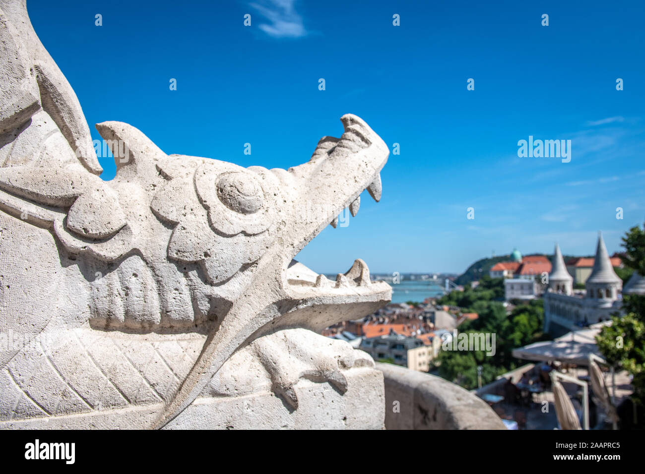 Statues on the castle walls of Halaszbastya (Fishermans Bastion ...