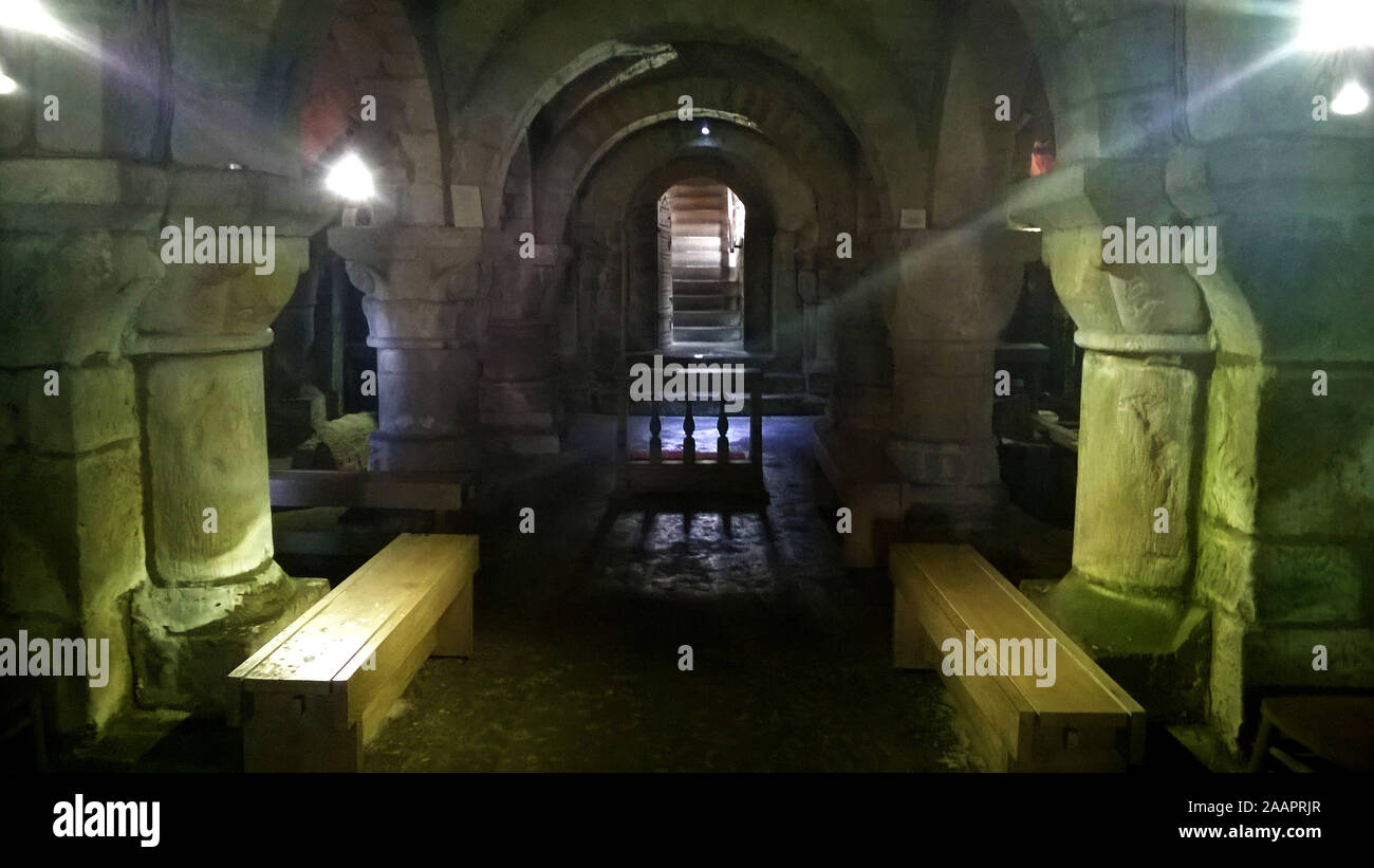 LASTINGHAM church crypt, North Yorkshire (UK). The church of St Mary is ...