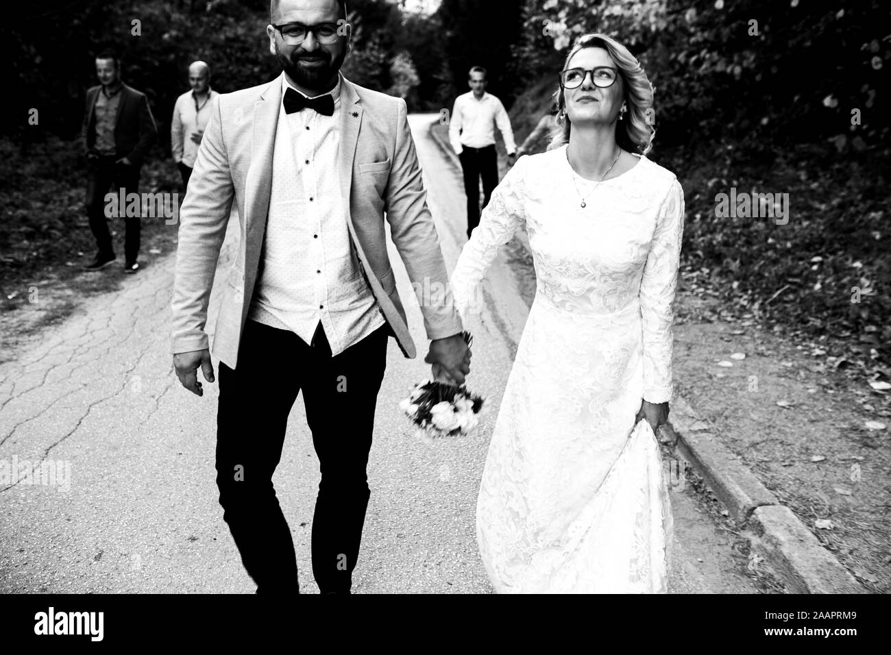 Beautiful couple having a romantic moment on their weeding day, in ...