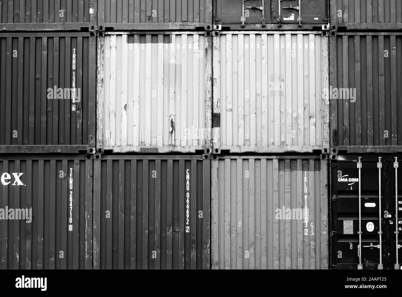 Truck with containers in seaport Black and White Stock Photos & Images ...