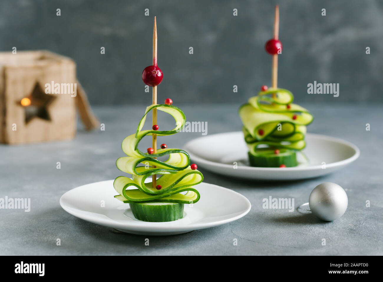 Cucumber Christmas tree, funny food for kids. Christmas food background ...