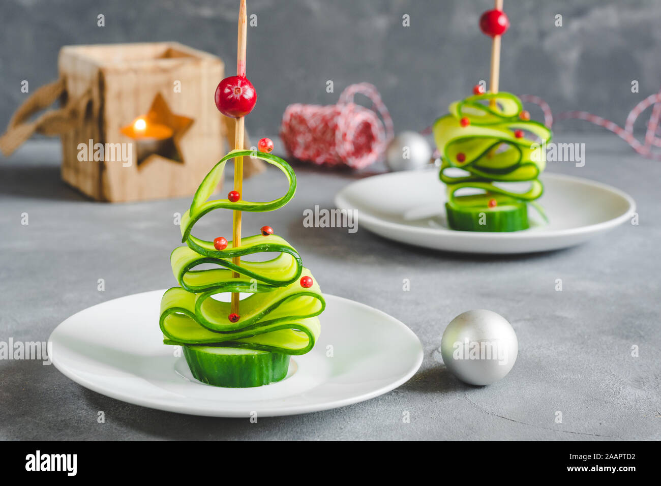 Cucumber Christmas tree, funny food for kids. Christmas food background ...